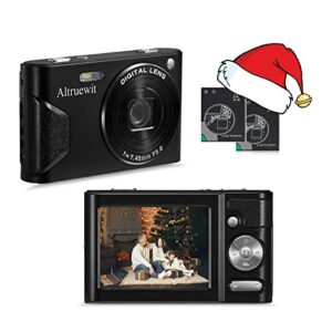 48mp kids digital camera for kids,teens,beginners,adults, compact 16x zoom 4k mini digital photo camera compact students video camera with macro -altruewit(black)