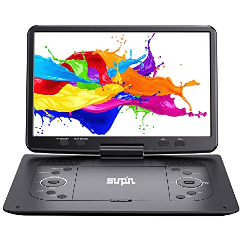 16.9''Portable DVD Player with 14.1''HD Large Screen,Kids DVD Players,Unique Extra Button Design,Portable with 5 Hrs Rechargeable Battery,Support USB/SD Card/SyncTV Video Player Portable,Black