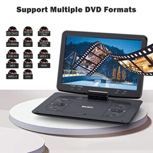 16.9''Portable DVD Player with 14.1''HD Large Screen,Kids DVD Players,Unique Extra Button Design,Portable with 5 Hrs Rechargeable Battery,Support USB/SD Card/SyncTV Video Player Portable,Black