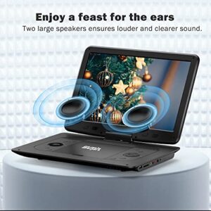 16.9''Portable DVD Player with 14.1''HD Large Screen,Kids DVD Players,Unique Extra Button Design,Portable with 5 Hrs Rechargeable Battery,Support USB/SD Card/SyncTV Video Player Portable,Black