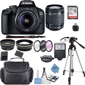 ultimate deals canon eos 4000d digital slr camera w/ 18-55mm dc iii lens kit (black) with accessory bundle, package includes: sandisk 32gb card + dslr bag (renewed)