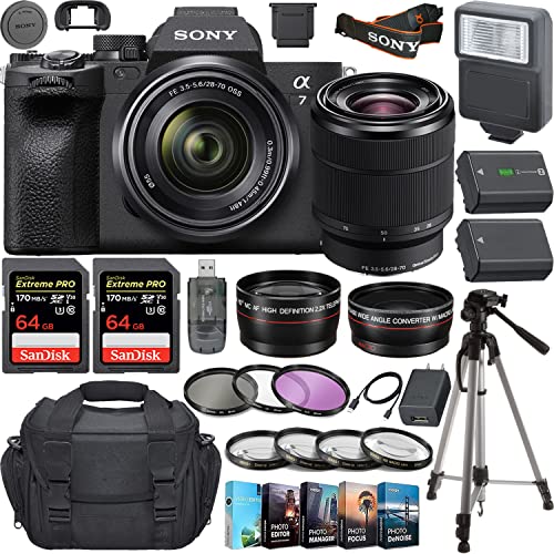 Camera Bundle for Sony a7 IV Full-Frame Mirrorless Camera with FE 28-70mm f/3.5-5.6 OSS Lens and Accessories (128GB, Photo/Video Editing Software, and More) (Renewed)