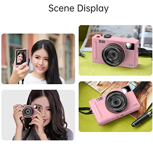 Camnoon 1080P Compact Digital Camera 48MP 3.0 Inch LCD Screen Auto Focus 16x Digital Zoom Anti Shake Smile Capture, Beauty Built-in Flash Battery Selfie Mirror Kids Teen Friends