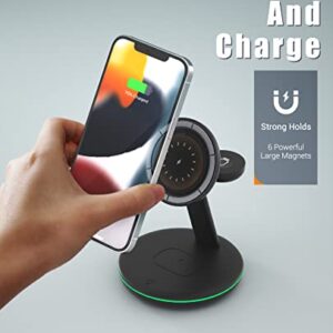 Magnetic Wireless Charger 3 in 1, PEXXUS 15W Fast Mag-Safe Charger Stand Wireless Charging Station for iPhone 14 13 12 Pro/Max/Mini,AirPods Pro/3/2, Apple Watch 7/6/SE/5/4/3/2(QC3.0 Adapter Included)