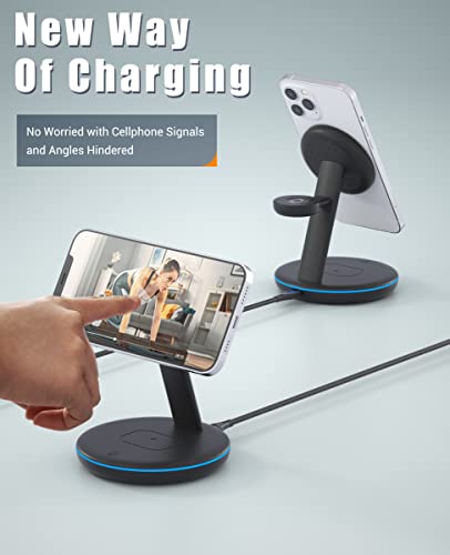 Magnetic Wireless Charger 3 in 1, PEXXUS 15W Fast Mag-Safe Charger Stand Wireless Charging Station for iPhone 14 13 12 Pro/Max/Mini,AirPods Pro/3/2, Apple Watch 7/6/SE/5/4/3/2(QC3.0 Adapter Included)