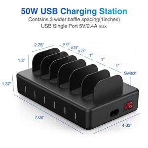 ZXSWONLY Charging Station for Multiple Devices, 50W 6 Ports USB Charging Station Organizer with 6 Cables Compatible with Cellphone, Tablet, Kindle, and Other Electronic (White) (Black)