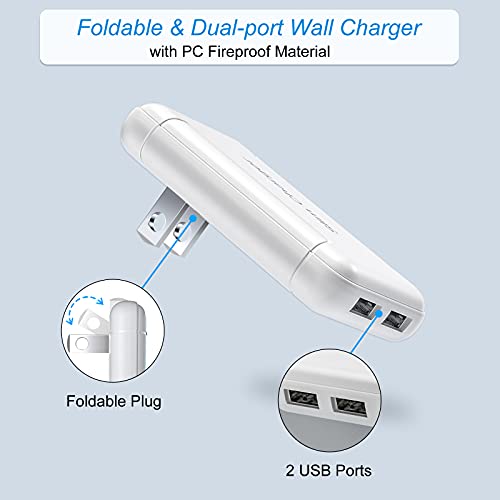 Charger Block, OKRAY 5v/3a Dual USB Wall Charger with Foldable Plug Flat Portable 2 USB-A Ports Phone Charger Fast Charging Blocks Power Adapter Compatible iPhone 11/XS/XR/iPad, Samsung Galaxy (White)