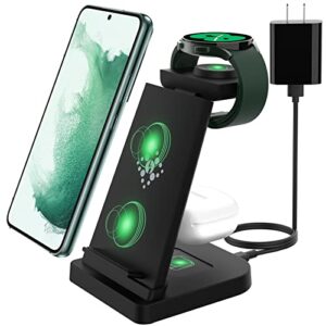 Wireless Charger Stand Charging Station for Samsung Galaxy Watch 5(Pro)/4/3 Active 2/1 Galaxy S23 S22 S21 S20(Plus/Ultra)/Z Flip/Fold 4 3 Note20 10 Buds(2) Pro/Live 3 in 1 Multiple Devices(Black)