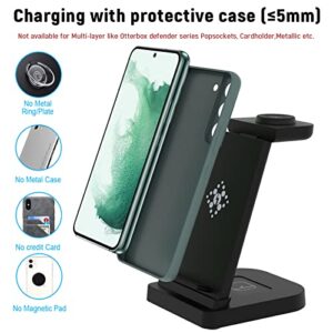 Wireless Charger Stand Charging Station for Samsung Galaxy Watch 5(Pro)/4/3 Active 2/1 Galaxy S23 S22 S21 S20(Plus/Ultra)/Z Flip/Fold 4 3 Note20 10 Buds(2) Pro/Live 3 in 1 Multiple Devices(Black)