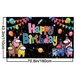 Among Us Happy Birthday Background Decoration-Among Us Game Banner for Men Boy Kids’ Game Theme Birthday Party Decoration (5x3ft)