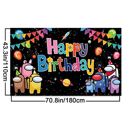 Among Us Happy Birthday Background Decoration-Among Us Game Banner for Men Boy Kids’ Game Theme Birthday Party Decoration (5x3ft)