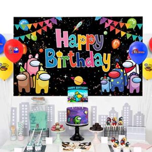 Among Us Happy Birthday Background Decoration-Among Us Game Banner for Men Boy Kids’ Game Theme Birthday Party Decoration (5x3ft)