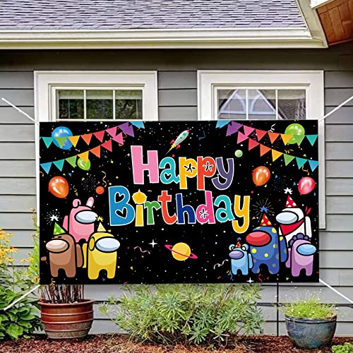 Among Us Happy Birthday Background Decoration-Among Us Game Banner for Men Boy Kids’ Game Theme Birthday Party Decoration (5x3ft)