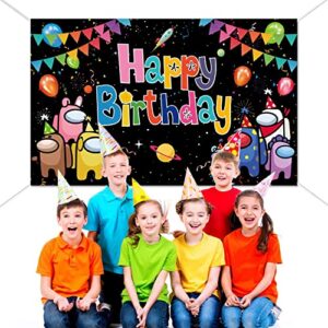 Among Us Happy Birthday Background Decoration-Among Us Game Banner for Men Boy Kids’ Game Theme Birthday Party Decoration (5x3ft)