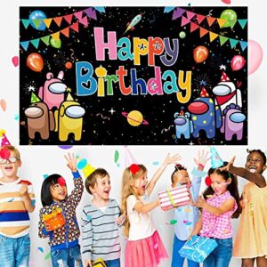 Among Us Happy Birthday Background Decoration-Among Us Game Banner for Men Boy Kids’ Game Theme Birthday Party Decoration (5x3ft)