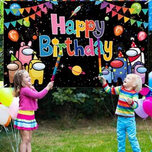 Among Us Happy Birthday Background Decoration-Among Us Game Banner for Men Boy Kids’ Game Theme Birthday Party Decoration (5x3ft)