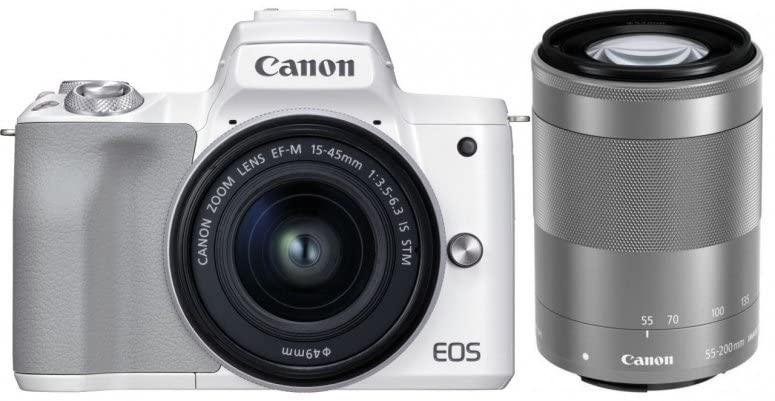 Canon EOS M50 Mark II (White) + EF-M 15-45mm & EF-M 55-200mm is STM Bundle (Renewed)