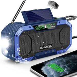 emergency radio waterproof bluetooth speaker,portable digital am fm radio with flashlight,reading lamp,hand crank noaa weather radio with solar panel,5000mah cell phone charger,emergency survival kit