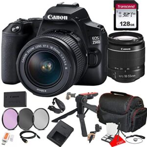 canon eos 250d (rebel sl3) dslr camera w/ef-s 18-55mm f/3.5-5.6 zoom lens + 128gb memory + case + filters + tripod + 3 piece filter kit + more (24pc bundle)