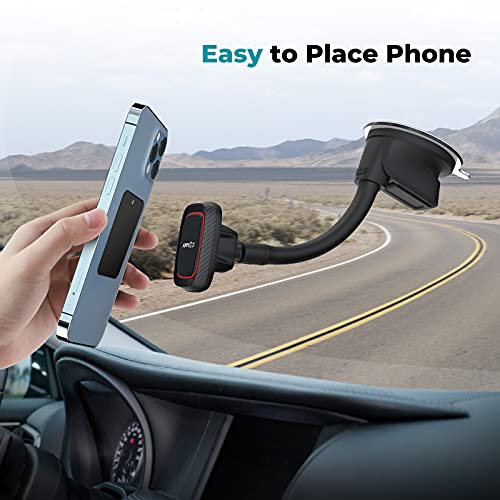 APPS2Car Magnetic Phone Holder for Car, Dashboard Windshield Phone Holder Mount with Flexible Arm & Built-in Strong Magnets, Suction Cup Phone Holder for Car Compatible with All Smartphones