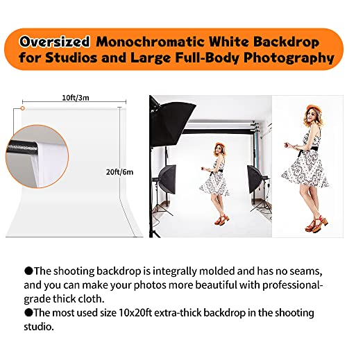 YAYOYA White Screen Backdrop 10x20ft, 3mx6m White Backdrop Background for Photography, Polyester White Photo Backdrop, Large Seamless White Screen Background Cloth for Meeting YouTube Video Streaming