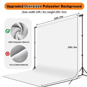 YAYOYA White Screen Backdrop 10x20ft, 3mx6m White Backdrop Background for Photography, Polyester White Photo Backdrop, Large Seamless White Screen Background Cloth for Meeting YouTube Video Streaming