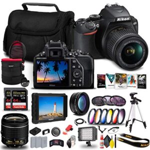 nikon d3500 dslr camera with 18-55mm lens (1590) + 4k monitor + 2 x 64gb extremepro card + 2 x en-el14a + corel software + pro tripod + case + filter kit + more – international model (renewed)