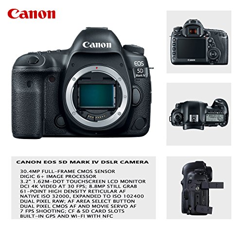 Canon EOS 5D Mark IV DSLR Camera w/ 24-105mm STM Lens + Canon EF 75-300mm III Lens, Canon 50mm f/1.8, 500mm Lens & 650-1300mm Lens + Deluxe Backpack + 64GB Memory + Monopod + Professional Bundle