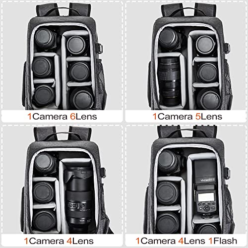 Golkcurx Camera Bag for DSLR/SLR Cameras，Camera Backpack Waterproof for Photographers Dark Grey S