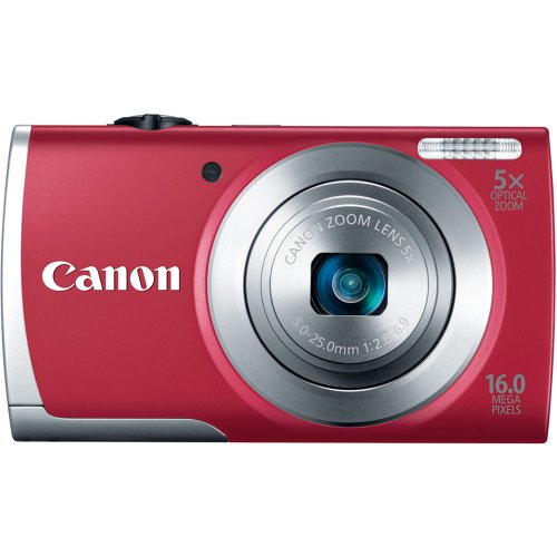 Canon PowerShot A2500 16.0 MP Digital Camera with 5X Optical Zoom and 720p HD Video Recording (Red)