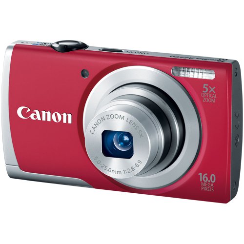 Canon PowerShot A2500 16.0 MP Digital Camera with 5X Optical Zoom and 720p HD Video Recording (Red)