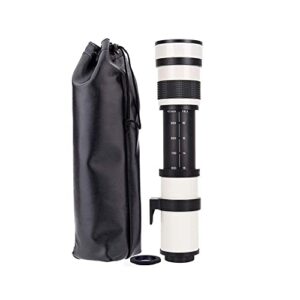 jintu 420-800mm f/8.3 telephoto lens camera zoom lenses with t mount adapter for canon eos 4000d 2000d 1200d 80d 90d rebel t3i t4i t5 t5i t6 t7 t6i t7i sl1 sl2 5d iii iv 6d 7d ii 60d 70d 77d white