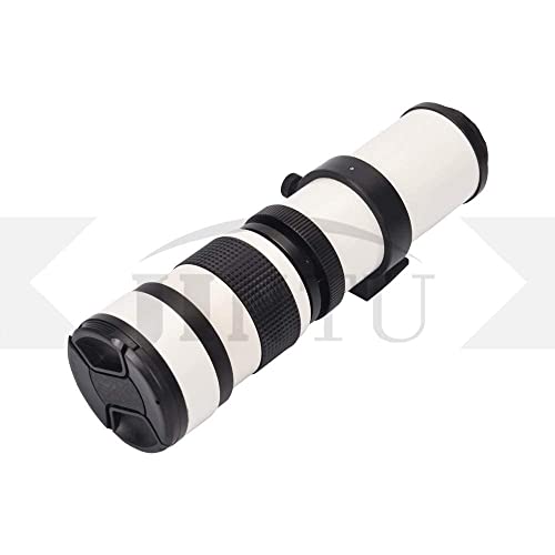 JINTU 420-800mm f/8.3 Telephoto Lens Camera Zoom Lenses with T Mount Adapter for Canon EOS 4000D 2000D 1200D 80D 90D Rebel T3i T4i T5 T5i T6 T7 T6i T7i SL1 SL2 5D III IV 6D 7D II 60D 70D 77D White