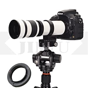 JINTU 420-800mm f/8.3 Telephoto Lens Camera Zoom Lenses with T Mount Adapter for Canon EOS 4000D 2000D 1200D 80D 90D Rebel T3i T4i T5 T5i T6 T7 T6i T7i SL1 SL2 5D III IV 6D 7D II 60D 70D 77D White