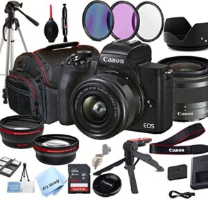 Canon EOS M50 Mark II Mirrorless Digital Camera with 15-45mm Lens + 64GB Card, Tripod, Case,(28pc Bundle) (Renewed)