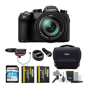 panasonic lumix fz1000 ii 4k 16x long zoom digital camera, koah roebling bag with accessory & cleaning kit, 64gb sdxc canvas go plus 170mb/s read memory card, pro shotgun video mic, and 2 batteries