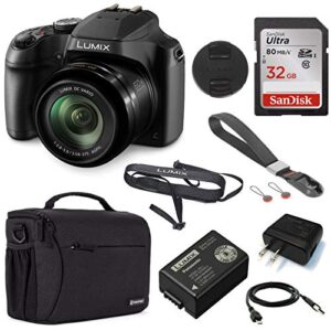 panasonic lumix dc-fz80 4k digital camera, 18.1 megapixel, 60x zoom 20-1200mm lens essential bundle with peak design wrist strap, case, 32gb sd card