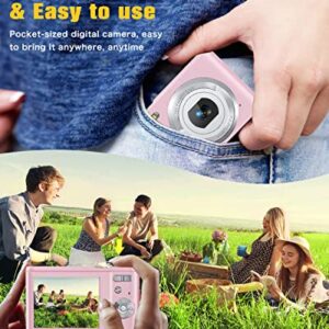 Digital Camera with 32GB SD Card, Lecran Kids Camera FHD 1080P 36.0 Mega Pixels Vlogging Camera with 16X Digital Zoom, LCD Screen, Compact Portable Mini Cameras for Kids, Teens, Students (Pink)