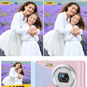 Digital Camera with 32GB SD Card, Lecran Kids Camera FHD 1080P 36.0 Mega Pixels Vlogging Camera with 16X Digital Zoom, LCD Screen, Compact Portable Mini Cameras for Kids, Teens, Students (Pink)