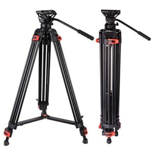 heavy duty tripod, camera video tripod with fluid head aluminum twin tube 74.4 inch, max loading 17.6 lbs, for canon nikon sony dslr camcorder camera