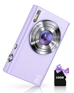 digital camera, zostuic 2.7k autofocus 48mp kids camera with 32 gb card 16x zoom compact portable mini toy cameras christmas birthday festival gift for kid children teens girls boys(purple)