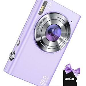 Digital Camera, Zostuic 2.7K Autofocus 48MP Kids Camera with 32 GB Card 16X Zoom Compact Portable Mini Toy Cameras Christmas Birthday Festival Gift for Kid Children Teens Girls Boys(Purple)