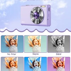 Digital Camera, Zostuic 2.7K Autofocus 48MP Kids Camera with 32 GB Card 16X Zoom Compact Portable Mini Toy Cameras Christmas Birthday Festival Gift for Kid Children Teens Girls Boys(Purple)