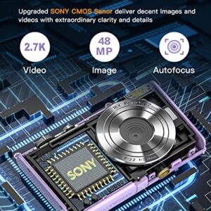 Digital Camera, Zostuic 2.7K Autofocus 48MP Kids Camera with 32 GB Card 16X Zoom Compact Portable Mini Toy Cameras Christmas Birthday Festival Gift for Kid Children Teens Girls Boys(Purple)