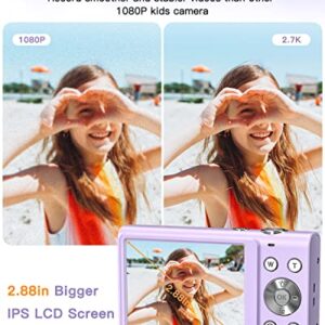 Digital Camera, Zostuic 2.7K Autofocus 48MP Kids Camera with 32 GB Card 16X Zoom Compact Portable Mini Toy Cameras Christmas Birthday Festival Gift for Kid Children Teens Girls Boys(Purple)