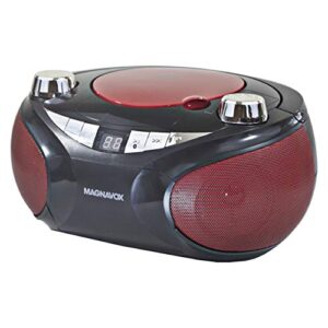 magnavox md6949 portable top loading cd boombox with am/fm stereo radio and bluetooth wireless technology in red and black | cd-r/cd-rw compatible | led display |