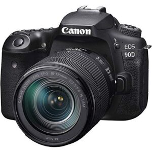 Canon EOS 90D DSLR Camera with 18-135mm Lens (3616C016) + 4K Monitor + Pro Headphones + Pro Mic + 2 x 64GB Memory Card + Case + Corel Photo Software + Pro Tripod + 3 x LPE6 Battery + More (Renewed)