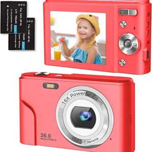 TOBERTO HD 1080P Digital Camera, 36MP 16X Digital Zoom Vlogging Mini Camera with LCD, Digital Point and Shoot Camera Video Camera, for Kids Students Beginners Beauty Face