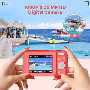 TOBERTO HD 1080P Digital Camera, 36MP 16X Digital Zoom Vlogging Mini Camera with LCD, Digital Point and Shoot Camera Video Camera, for Kids Students Beginners Beauty Face