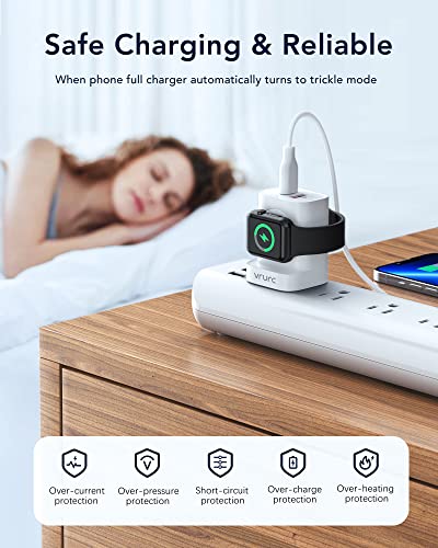 VRURC for Apple Watch Charger, PD 20W Fast Charging Block with Foldable Plug, USB C Wall Charger Power Adapter with Dual Port Compatible with iPhone, Samsung, Android,Tablets-White